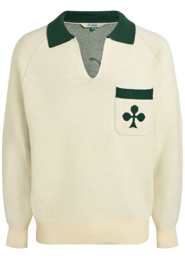 MALBON King Of Clubs Intarsia Cotton-blend Polo Jumper - Ecru