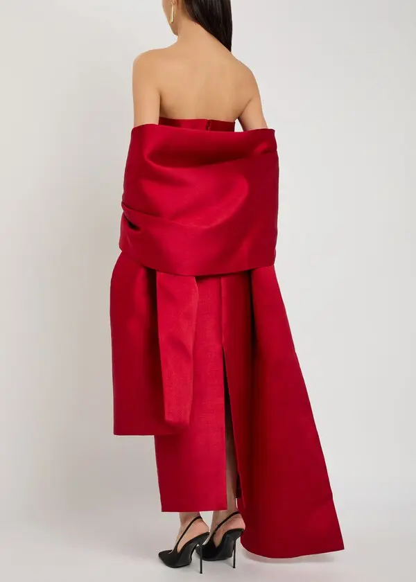 Solace London Strapless Faille Maxi Dress With Stole - Red