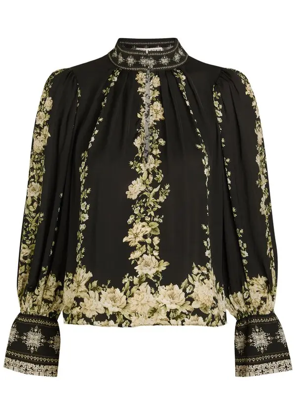 Alice + Olivia Floral-print Satin Blouse