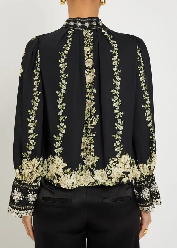 Alice + Olivia Floral-print Satin Blouse