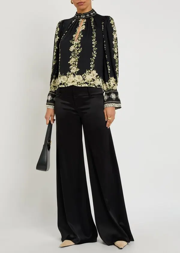 Alice + Olivia Floral-print Satin Blouse