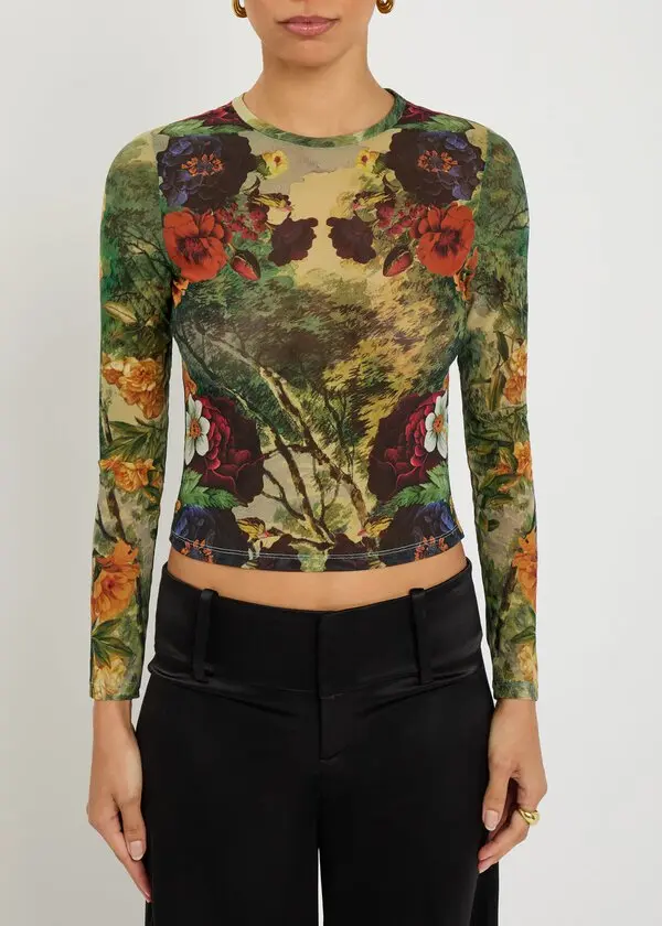 Alice + Olivia Floral-print Mesh Top - Multicoloured