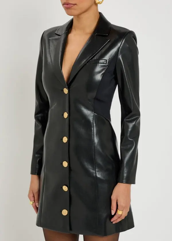 Alice + Olivia Michelle Faux Leather Mini Blazer Dress In Black |  Editorialist