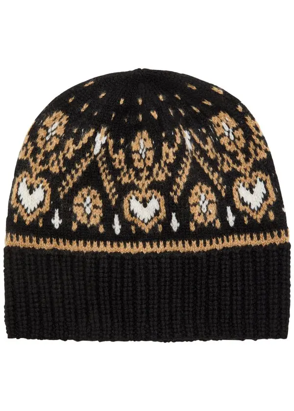 Khaite Avers Fair Isle Cashmere Beanie - Black