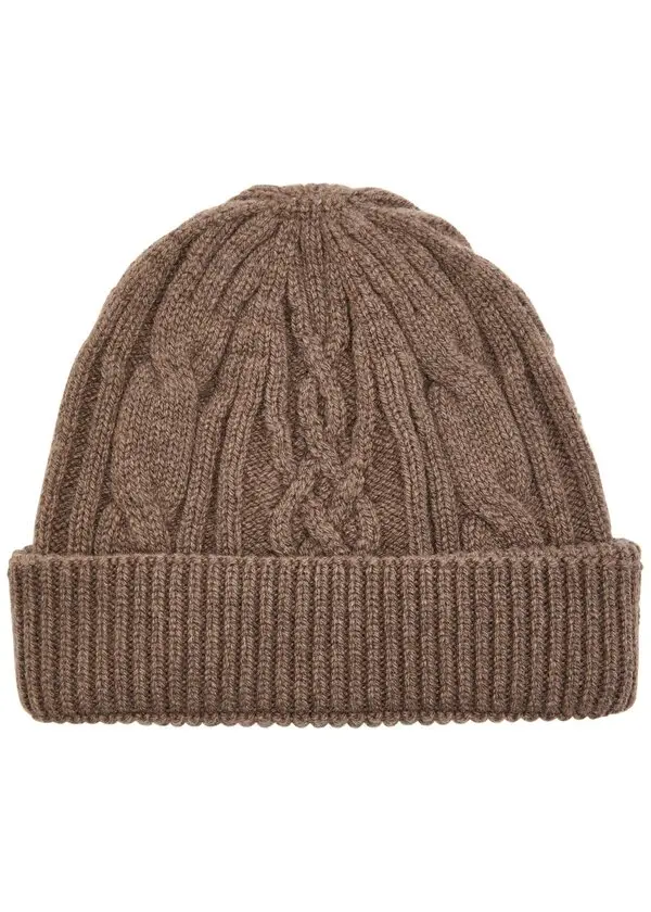 John Smedley Emery Cable-knit Cashmere And Wool-blend Beanie - Taupe