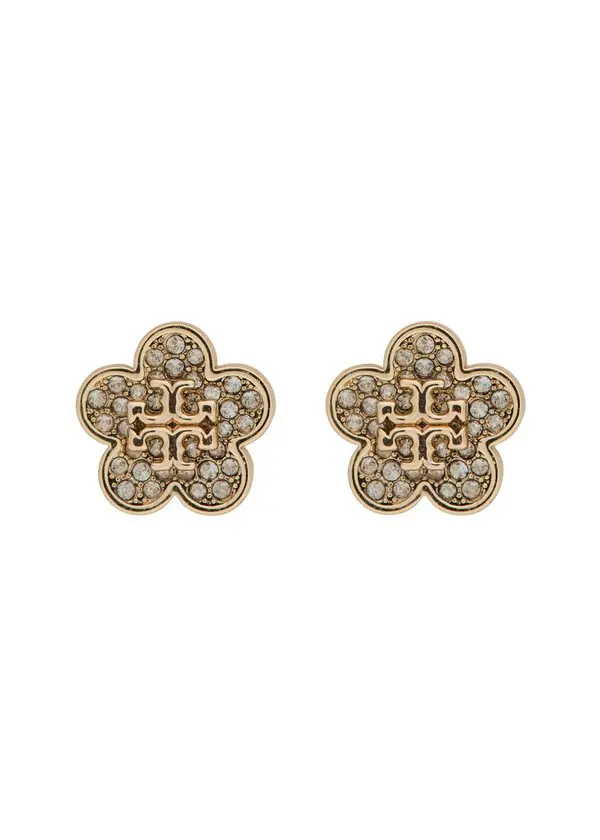 Tory Burch Kira Floral Pavé Stud Earrings - Gold