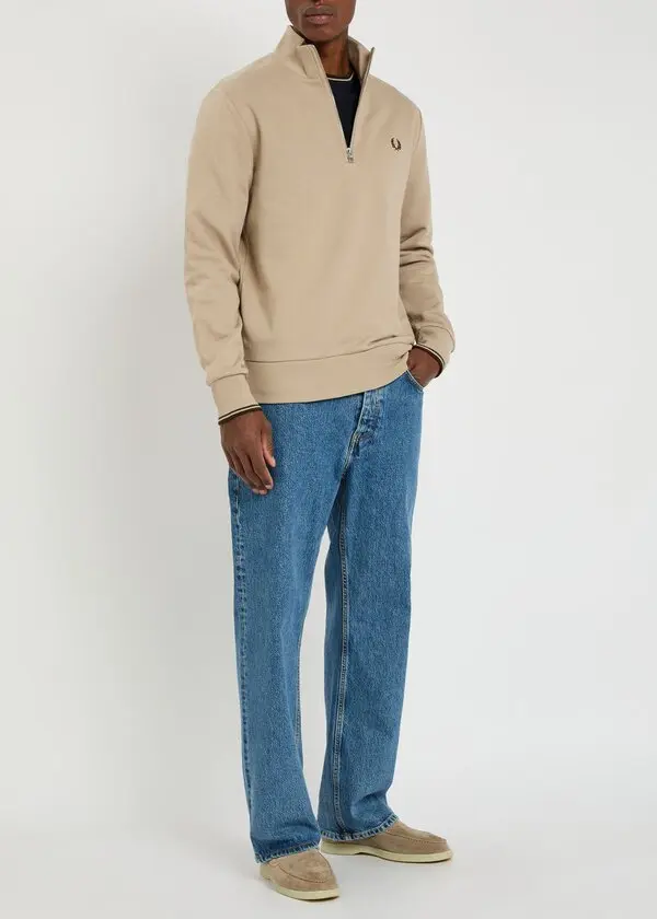 Fred Perry Half-zip Cotton Sweatshirt With Embroidered Logo - Ecru