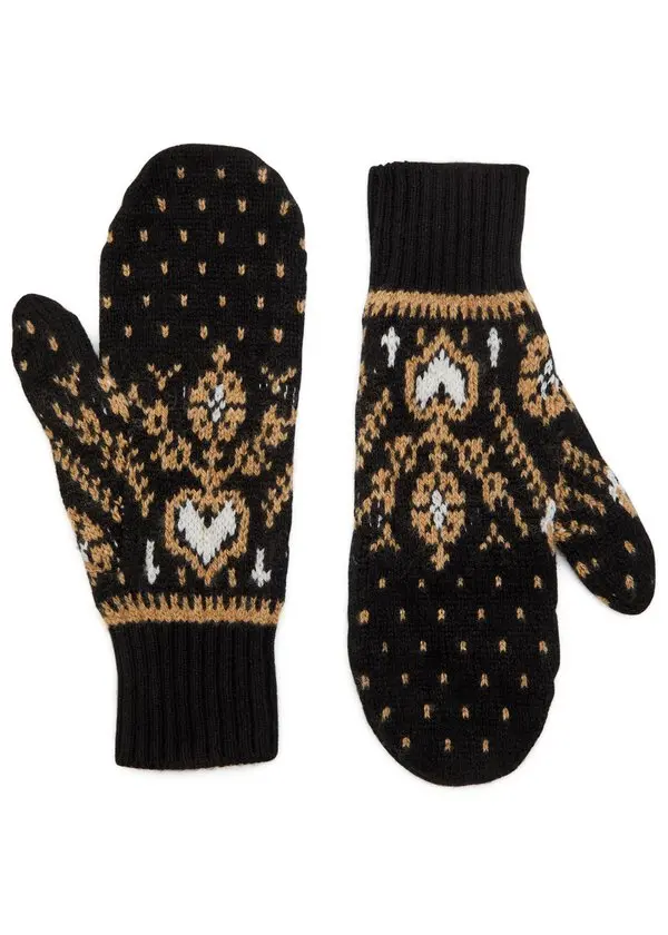 Khaite Christel Fair Isle Cashmere Mittens - Black
