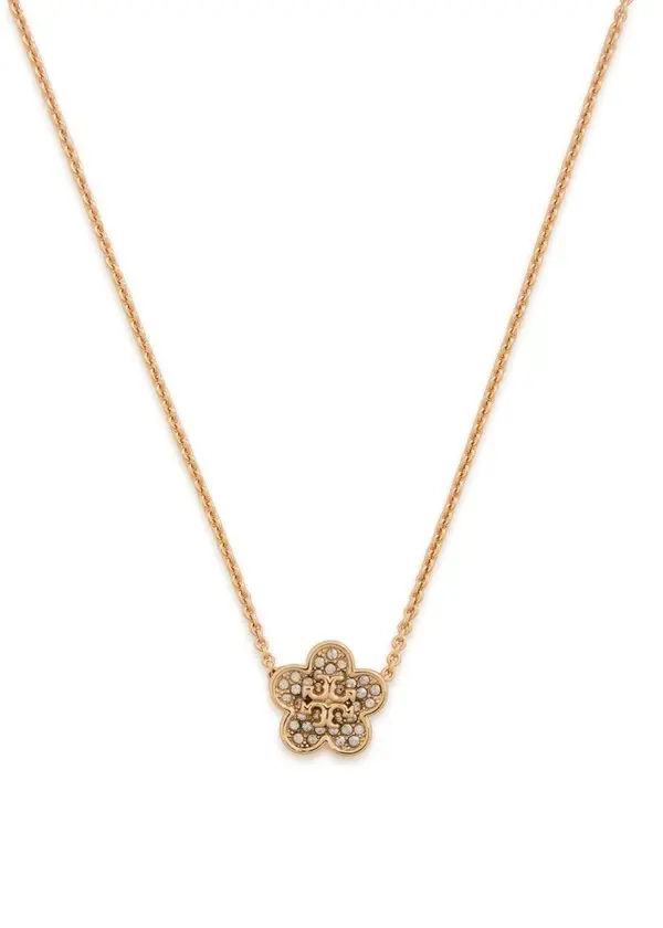 Tory Burch Forget Me Not Floral Pavé Necklace - Gold
