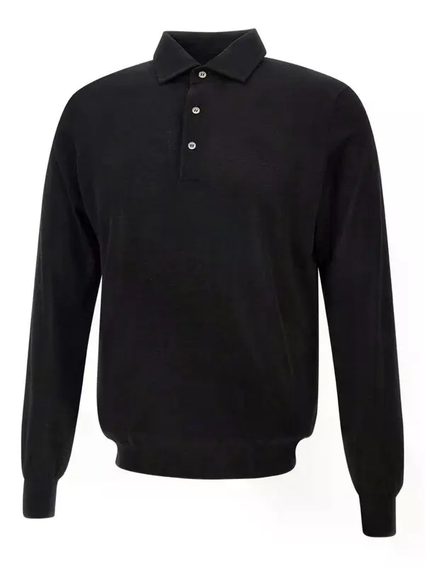 FILIPPO DE LAURENTIIS Long-sleeves Ribbed Polo Shirt - Black