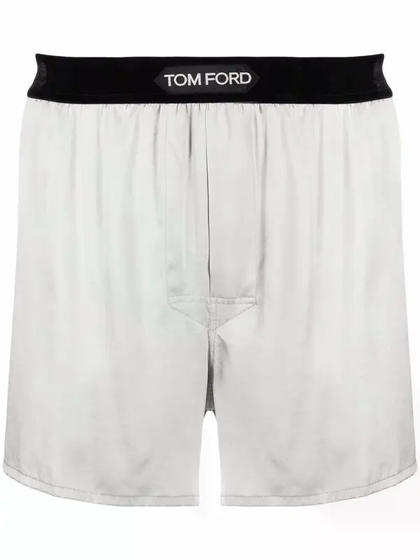 TOM FORD Logo-waistband Silk Boxers - Grey