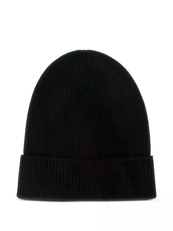 Moncler Ribbed Wool Beanie With Logo Patch - Black