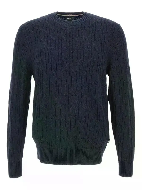 BOSS Cable Knit Crew Neck Sweater - Blue
