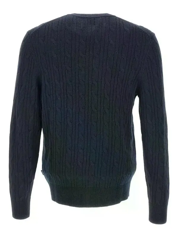 BOSS Cable Knit Crew Neck Sweater - Blue