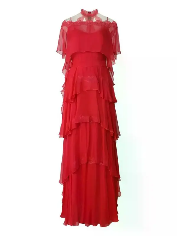 Alberta Ferretti Lace-Trim Maxi Dress In Red - 44% Off | Editorialist