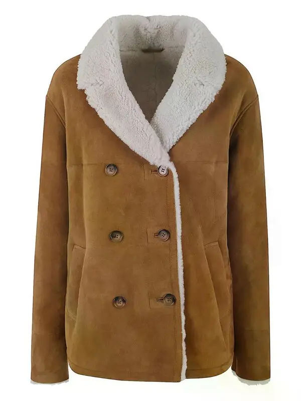 ENES Shearling-collar Double-breasted Coat