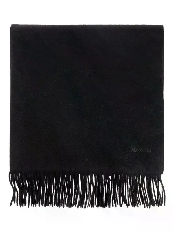 Max Mara Embroidered-logo Fringed Wool Scarf - Black