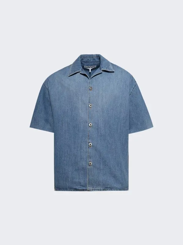 Loewe Anagram Short Sleeve Shirt Washed Denim - Blue