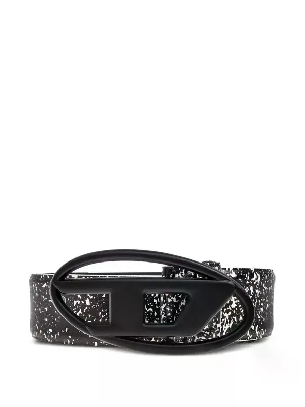 Diesel Oval Logo Speckled Leather Belt - Black