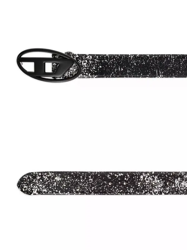 DIESEL® Oval Logo Speckled Leather Belt - Black