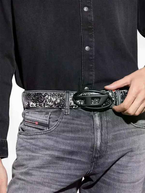 DIESEL® Oval Logo Speckled Leather Belt - Black