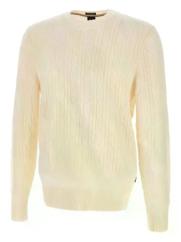 BOSS Cable Knit Crew-neck Sweater - Neutrals