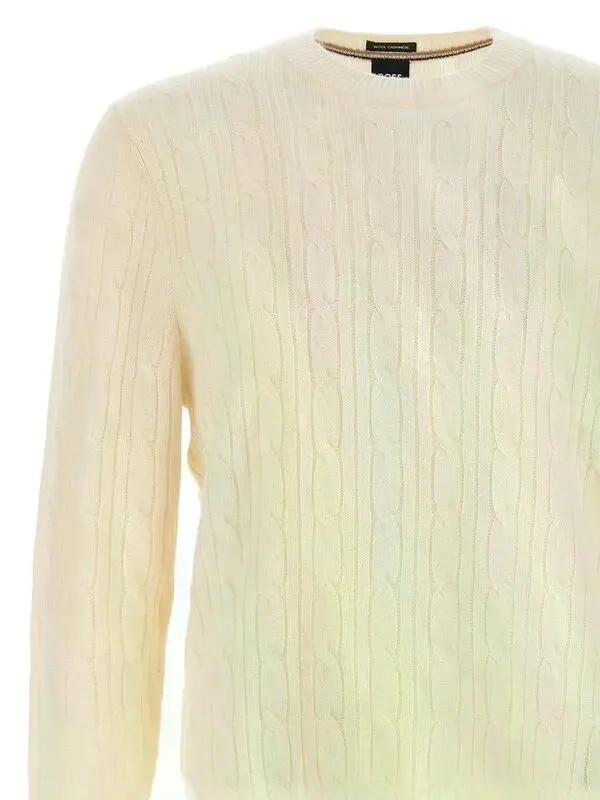 BOSS Cable Knit Crew-neck Sweater - Neutrals