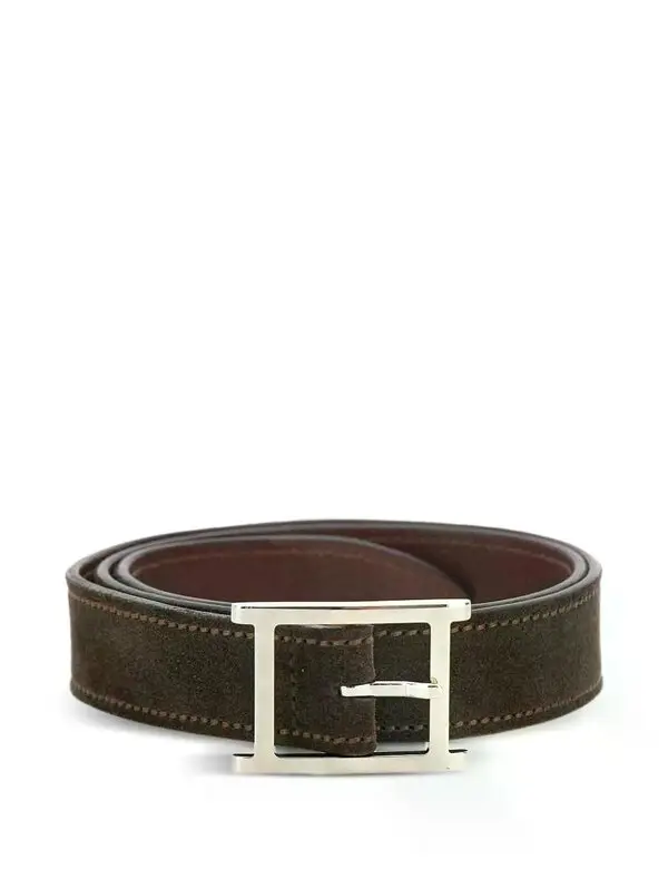 ORTIGNI Rectangular Buckle Leather Belt - Brown