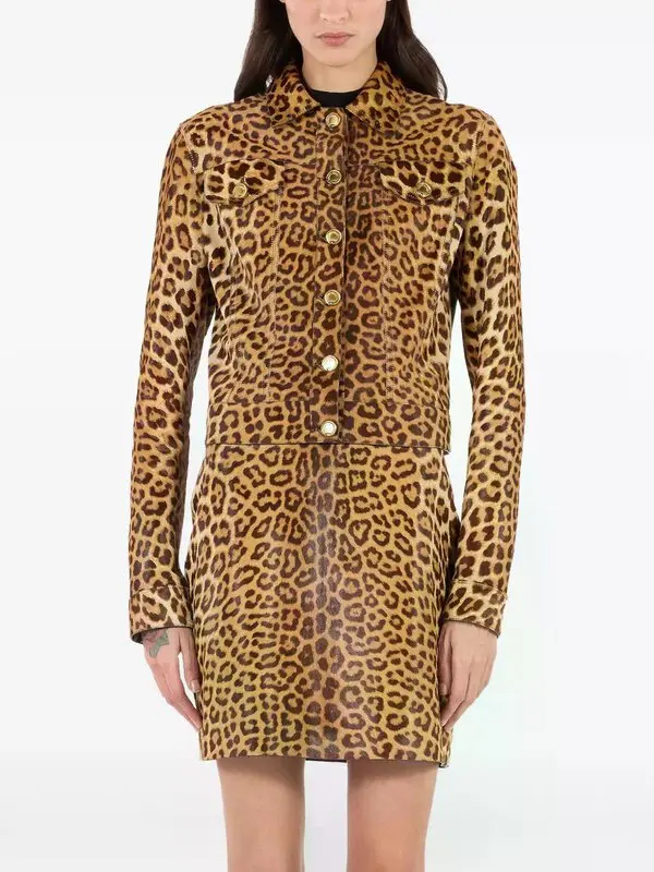 Roberto Cavalli Leopard Print Leather Jacket