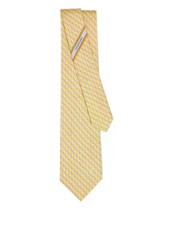 FERRAGAMO Whale-print Silk Tie - Yellow