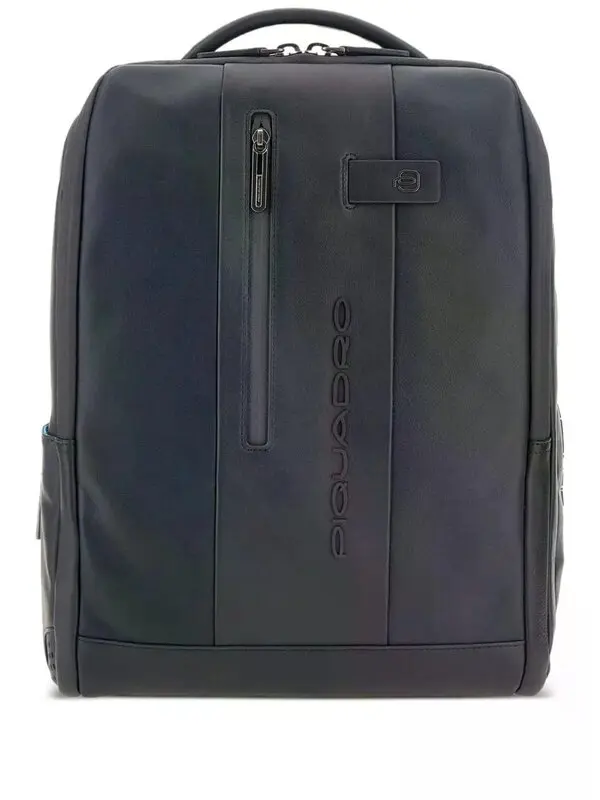 PIQUADRO Zipped Leather Backpack - Black
