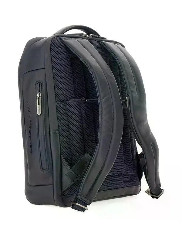 Piquadro Zipped Leather Backpack - Black | Editorialist display picture 2