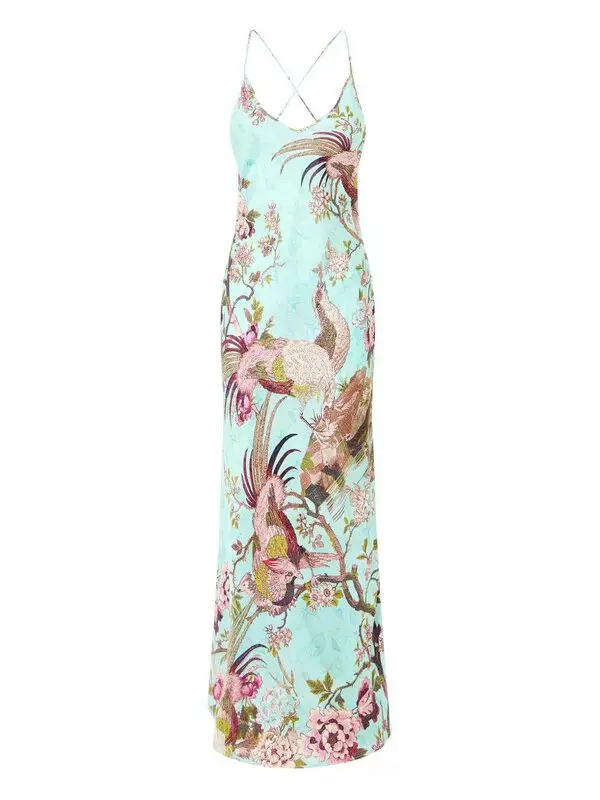Roberto Cavalli Floral-print Slip Dress - Blue