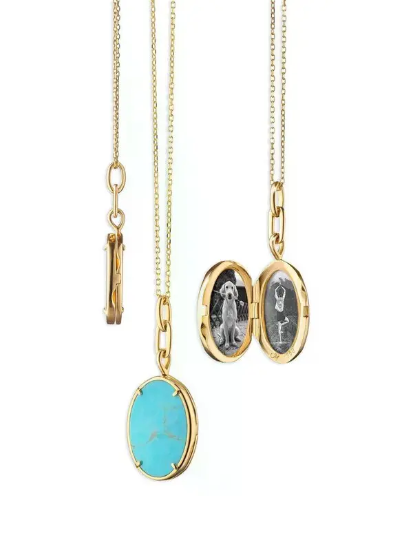 Monica Rich Kosann 18k Yellow Elle Turquoise Stone Locket Necklace - Gold