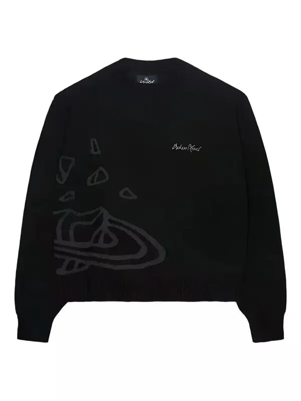 BROKEN PLANET Graphic Print Knit Sweater - Black