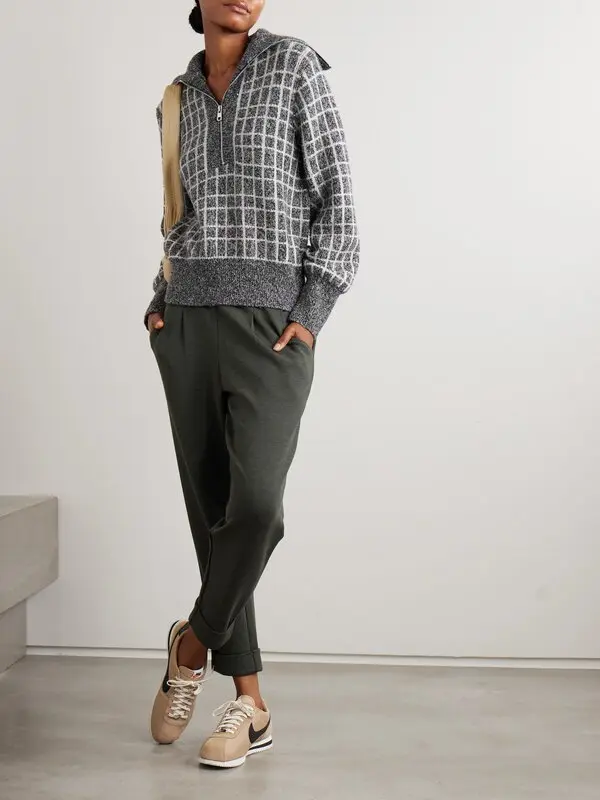 Varley Furley Checked Cotton-blend Bouclé Half-zip Sweater - Gray