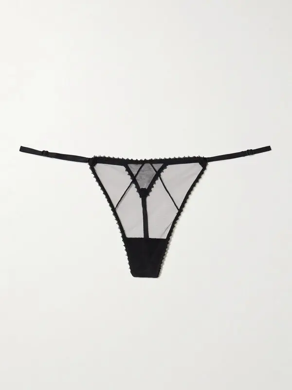 Kiki De Montparnasse Perle Embroidered Mesh Thong - Black