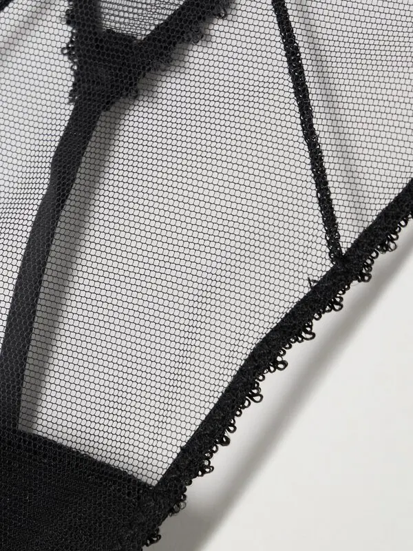 Kiki De Montparnasse Perle Embroidered Mesh Thong - Black