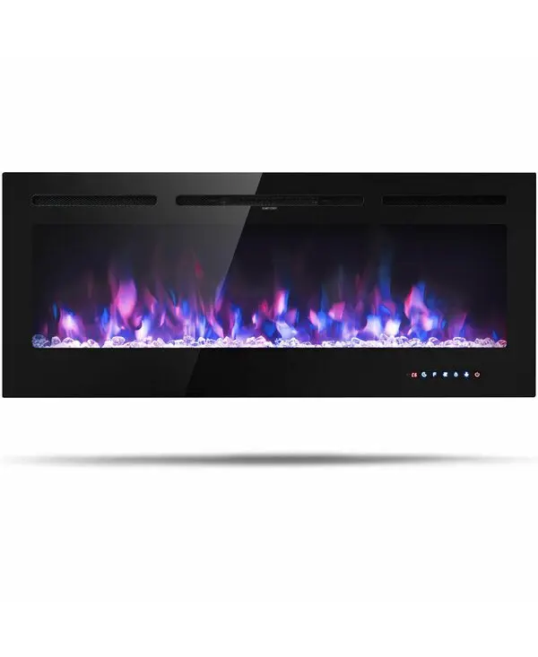 SUGIFT 50 Inch Recessed Electric Insert Wall Mounted Fireplace With Adjustable Brightness - Black