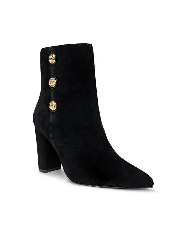 L'Agence Theodora Suede Booties With Block Heel And Lion Head Buttons