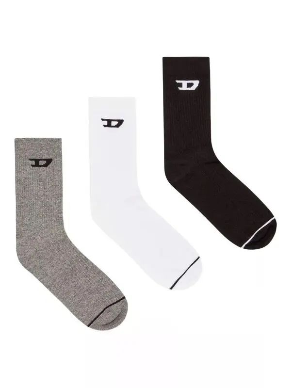 Diesel Ribbed Logo Crew Socks Three-pack - Grey