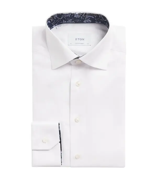 Eton Signature Twill Floral-trim Shirt - White