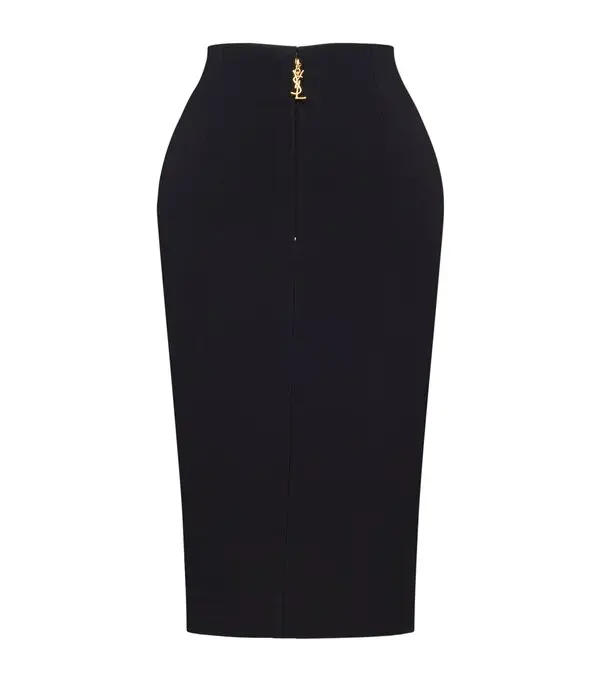 Saint Laurent Satin Midi Pencil Skirt - Black
