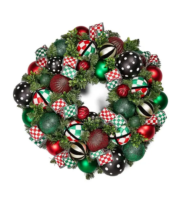 MACKENZIE-CHILDS Check It Out Illuminated Wreath - Green