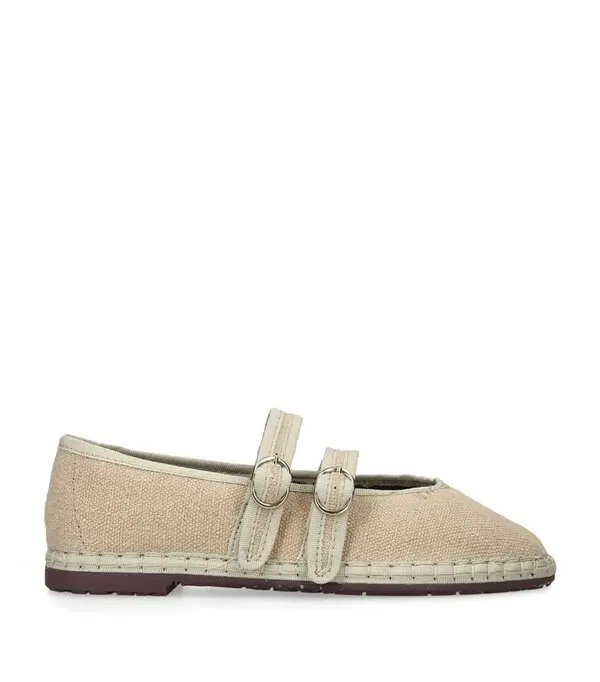 FLABELUS Linen-blend Claire Mary Janes - Beige