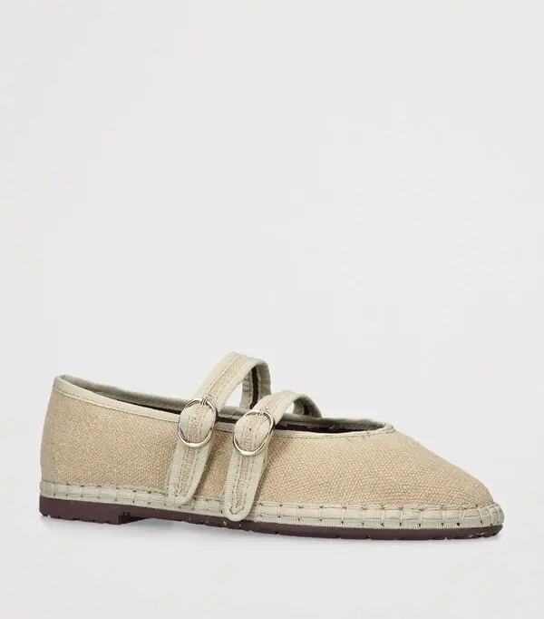 FLABELUS Linen-blend Claire Mary Janes - Beige
