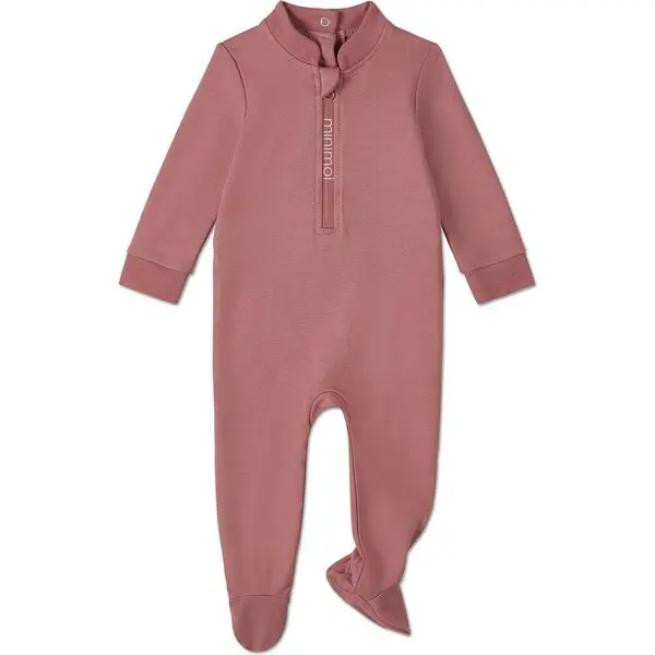 MINIMOI Baby Half Zip Stretch Cotton Blend Footie - Ash Rose