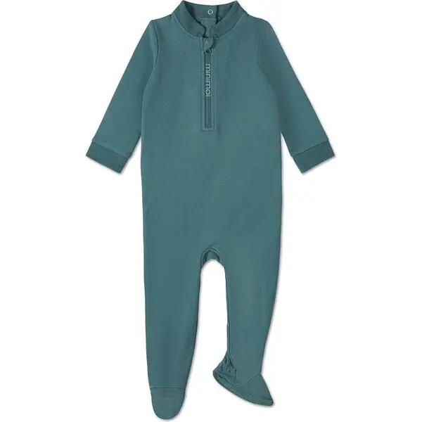 MINIMOI Baby Half Zip Stretch Cotton Blend Footie - Dark Teal
