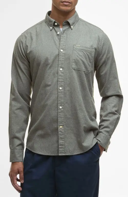 Barbour Huntly Mini Houndstooth Check Cotton Button-down Shirt - Olive