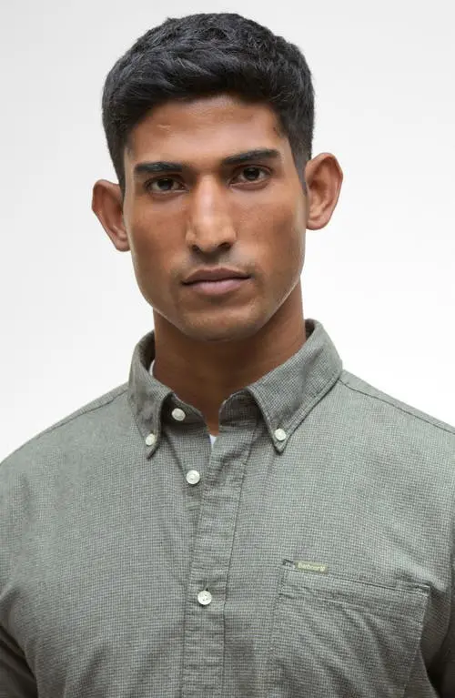 Barbour Huntly Mini Houndstooth Check Cotton Button-down Shirt - Olive